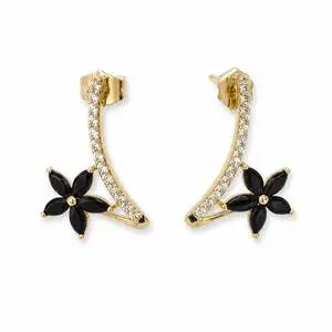 BY OZGE Black / Gold Midnight Blossom Gold Plated Ear Climber Earrings Black - Black/gold