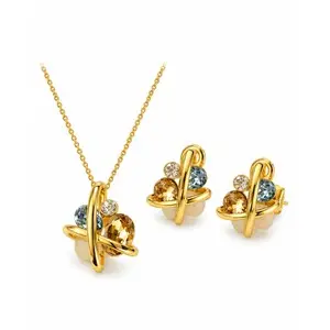 BY OZGE Gold / Neutrals / Blue Celestial Orbit Gold Plated Jewelry Set Multicolor - Gold/blue