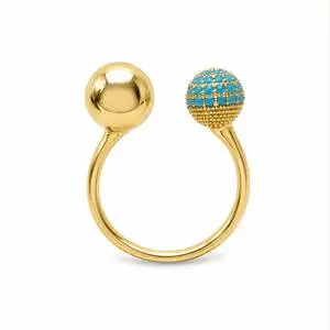 BY OZGE Blue / Gold Ocean Orbit Turquoise Gold Plated Adjustable Ring Gold - Blue/gold