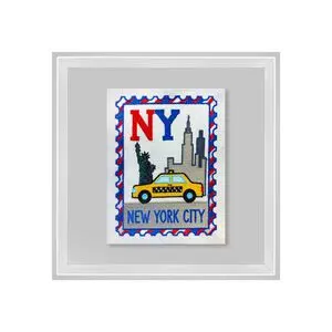 LILLY LOVES New York Yellow Taxi Embroidered Stamp - Blue