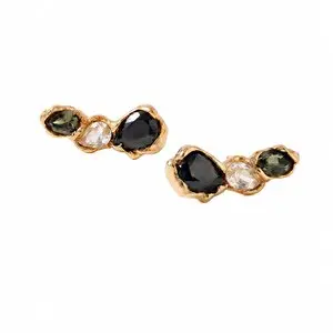 ISKRA Blossom Earrings With Swarovski Crystals - Gray/yellow