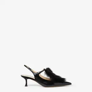 Fendi Calfskin Slingback Pumps With Fox Fur Detail