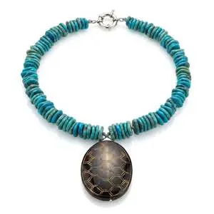 JAREDJAMIN Solana Turquoise Howlite & Carved Jade Pendant Collar Necklace - Brown