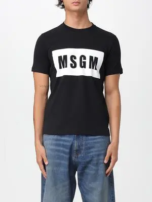 MSGM Short-sleeved Cotton T-shirt With Front Logo Print - Black