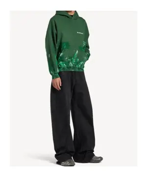 Balenciaga Paint Splatter Medium Fit Hoodie In Bottle Green - Dark Green