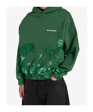 Balenciaga Paint Splatter Medium Fit Hoodie In Bottle Green - Dark Green