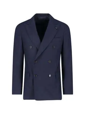 LARDINI Double-breasted Wool Blazer - Blue