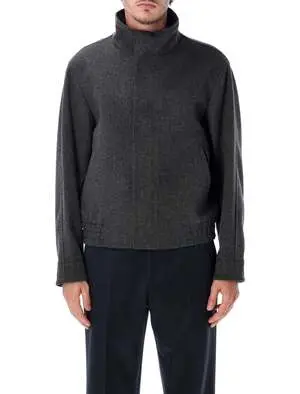 LARDINI Wool Bomber Jacket With High Stand Collar And Concealed Front
