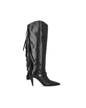 Pinko Fringed Tall Heeled Boots - Nero