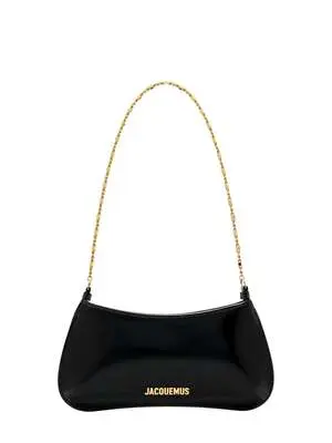 Jacquemus Inspired Leather Chain Handbag With Gold-tone Hardware - Black