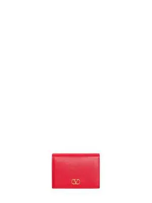 Valentino Garavani Vlogo Calf Leather Wallet With Gold-tone Hardware - Red