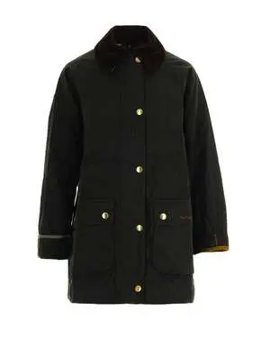 Barbour Waxed Cotton Long Coat With High Collar And Flap Pockets - Sage/ancient