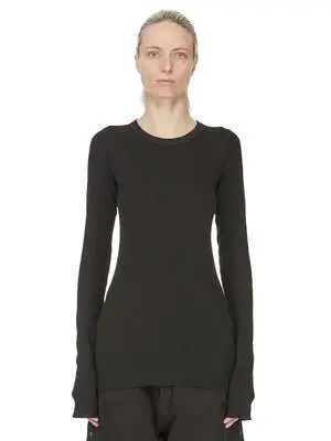 Rick Owens Medium-weight Cotton Long-sleeve T-shirt With Ribbed Crew Neck, Slim Fit - Nero