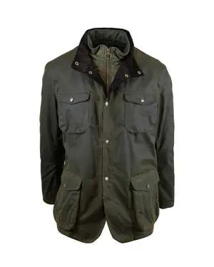 Barbour Waxed Cotton Field Coat With Stand Collar - Olive