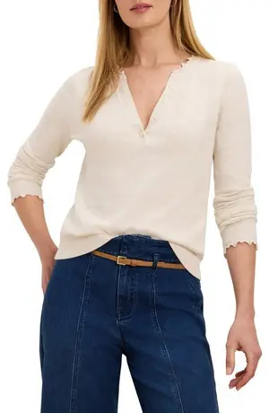 NIC+ZOE Henley Ruffle Sweater - Coconut