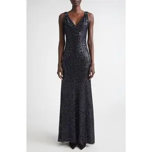 St. John Sequin Embroidered Tulle Gown