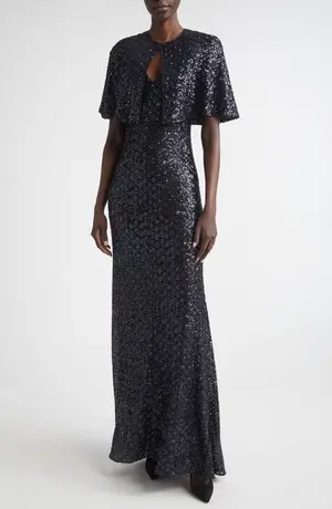 St. John Sequin Embroidered Tulle Gown