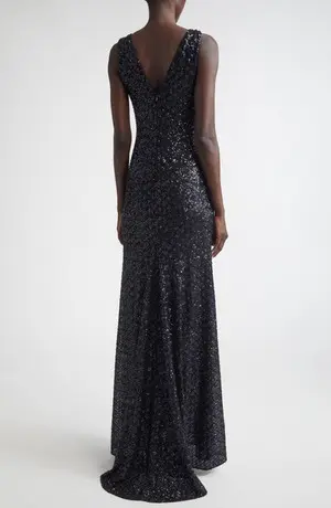 St. John Sequin Embroidered Tulle Gown