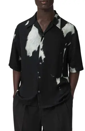 ALLSAINTS Templar Print Short Sleeve Button-up Shirt - Black