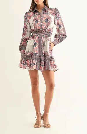 Adelyn Rae Peyton Long Sleeve Mini Shirtdress