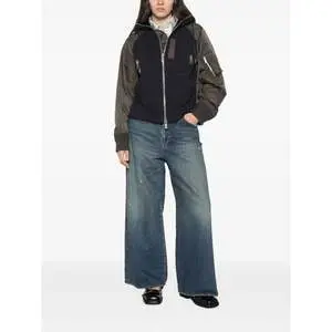Sacai Navy Blue Contrast Paneling Bomber Jacket