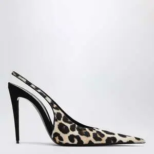 Saint Laurent Guermantes Leopard-print Slingback Pumps - Black