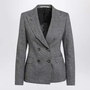 Tagliatore Double-breasted Herringbone Wool And Cashmere Jacket - Black