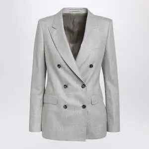 Tagliatore Double-breasted Pearl Grey Jacket In Wool And Cashmere - Gray