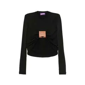 JEAN PAUL GAULTIER Long Sleeve Top With Draped Detail - Black