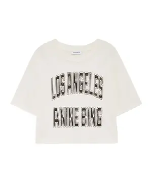 ANINE BING Johnny Cropped Logo T-shirt - Cream
