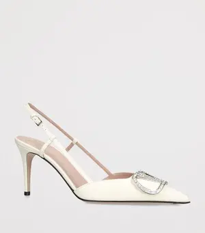Valentino Garavani Leather Vlogo Slingback Pumps 80