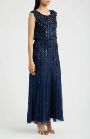 Pisarro Nights Beaded Blouson Gown