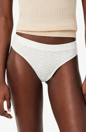 Lacoste Pointelle Logo Thong - Farine