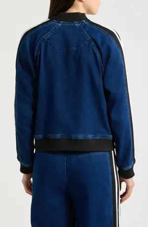 CITY BLUES Athletic Stripe Denim Bomber Jacket