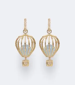 SYDNEY EVAN Hot Air Balloon 14kt Hoop Earrings With Aquamarine And Diamonds - Gold