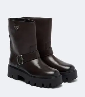 Prada Stride Leather Biker Boots - Brown