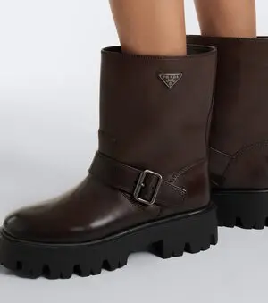 Prada Stride Leather Biker Boots