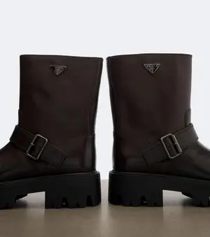 Prada Stride Leather Biker Boots