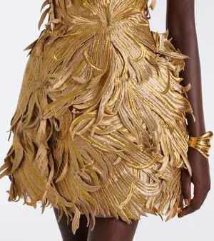 Oscar De La Renta Floral Appliqué Bustier Dress - Gold