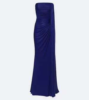 Elie Saab Draped Coated Jersey Bustier Gown - Blue