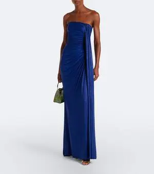 Elie Saab Draped Coated Jersey Bustier Gown