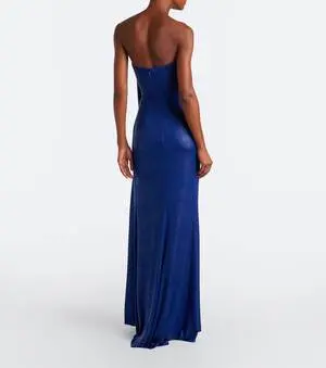 Elie Saab Draped Coated Jersey Bustier Gown