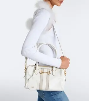 Gucci Small Leather Shoulder Bag With Gold Tone Horsebit Detail - White