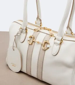 Gucci Small Leather Shoulder Bag With Gold Tone Horsebit Detail - White