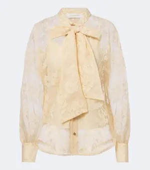 Zimmermann Valiant Tie-neck Lace Blouse - Beige