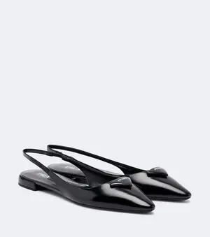 Prada Leather Slingback Ballet Flats - Black
