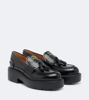 Miu Miu Leather Platform Loafers - Black