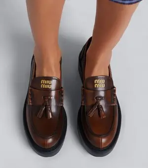 Miu Miu Leather Platform Loafers - Brown