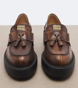 Miu Miu Leather Platform Loafers - Brown
