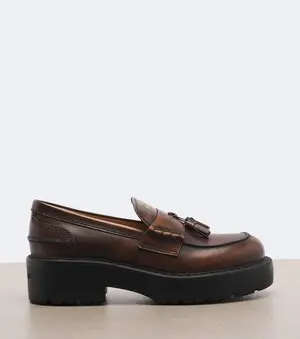 Miu Miu Leather Platform Loafers - Brown